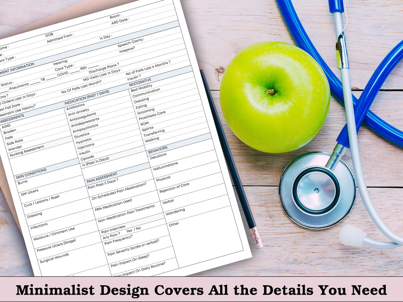 MDS Assessment Data Collection Printable Worksheet for MDS 3.0 ...
