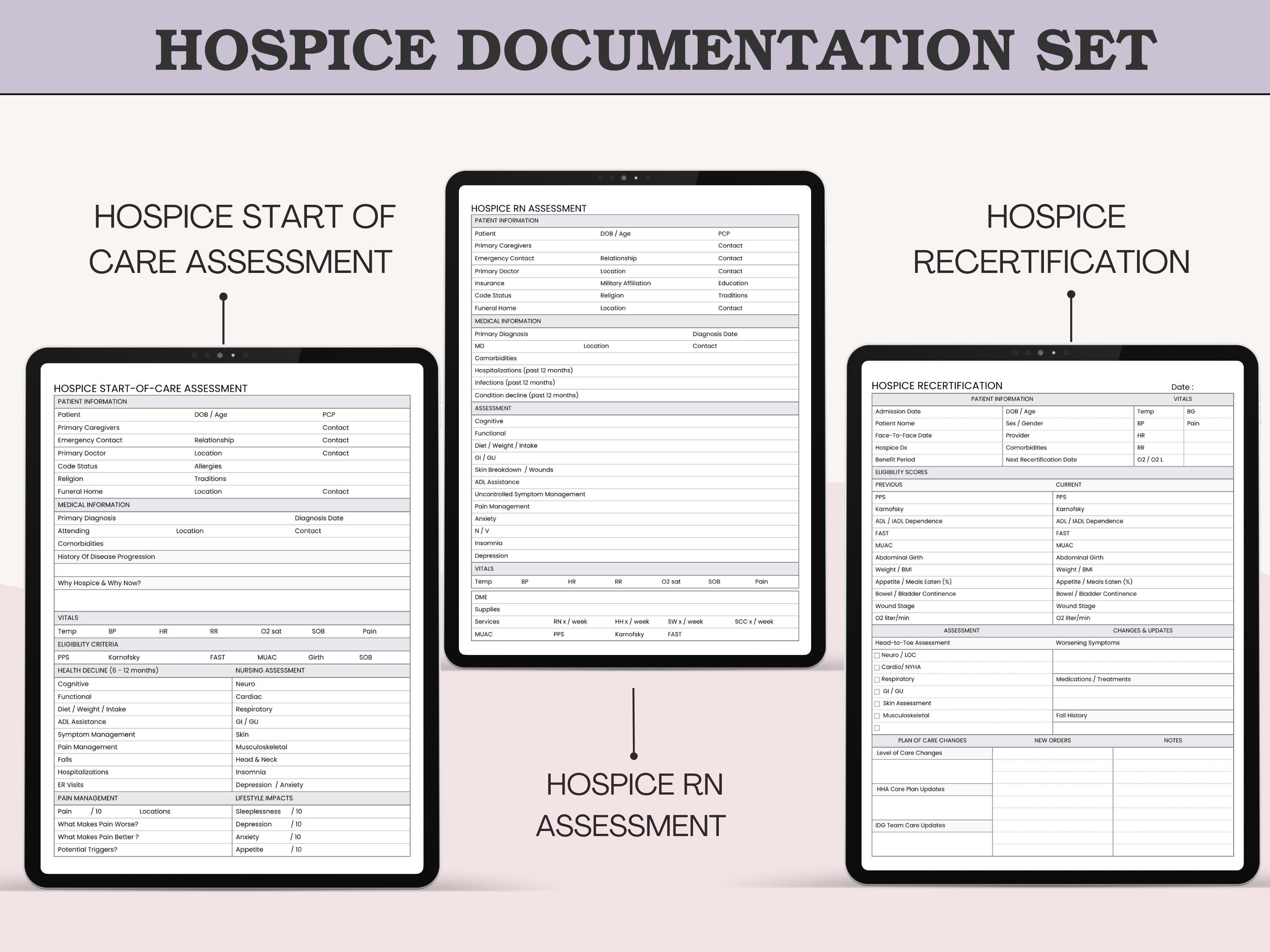 Hospice Nurse Documentation Bundle - RN Admission & Recertification ...