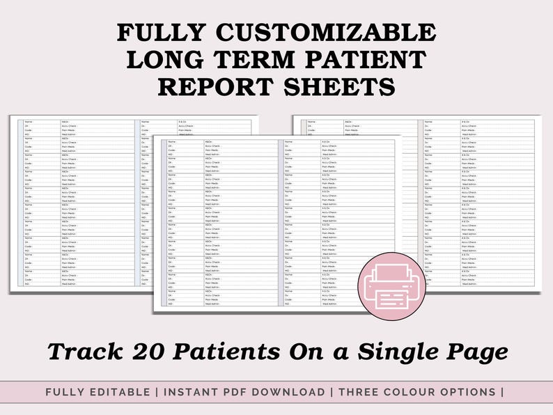 Long Term Care Patient Report Sheet for 20 Patient Long Term Care Report Sheet for Nurse LTC ...