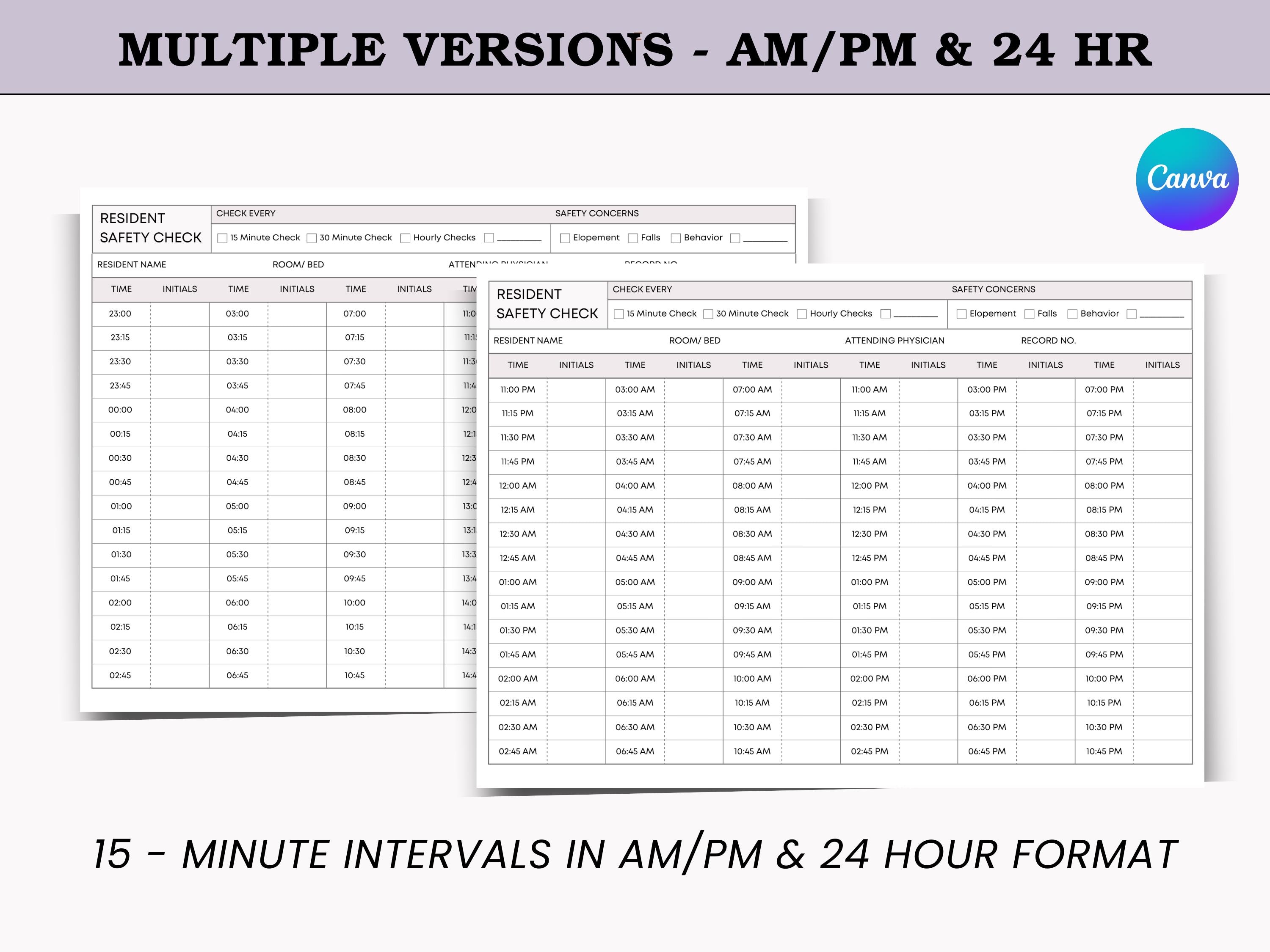 24-hour Resident Safety Check Tracker - Long Term Care Nursing Home ...