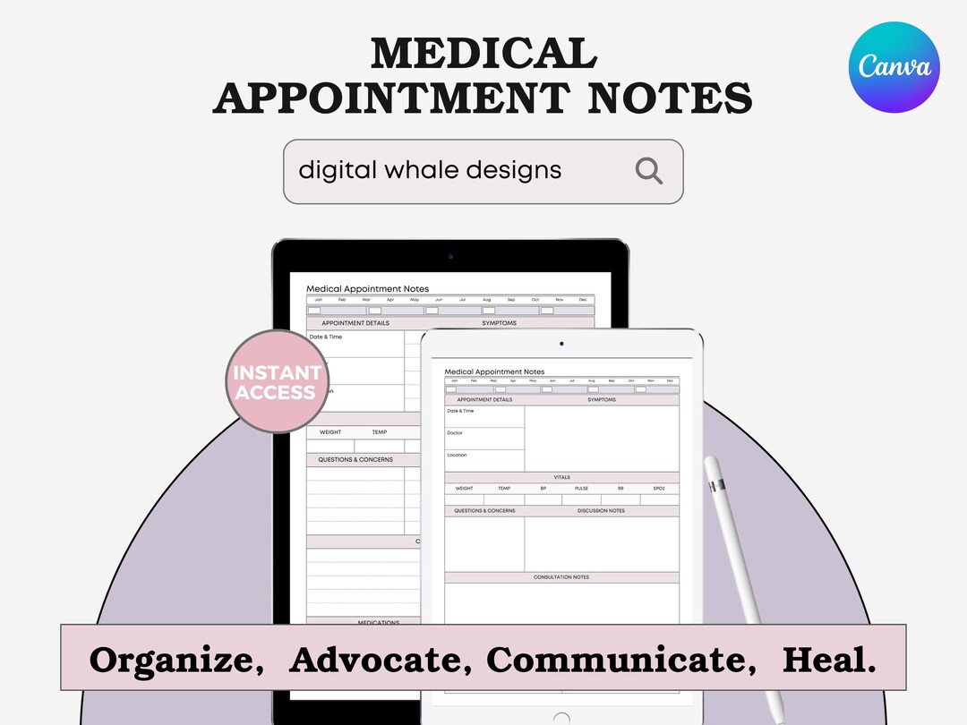 Printable Medical Appointment Notes Template | Doctor Visit Tracker ...