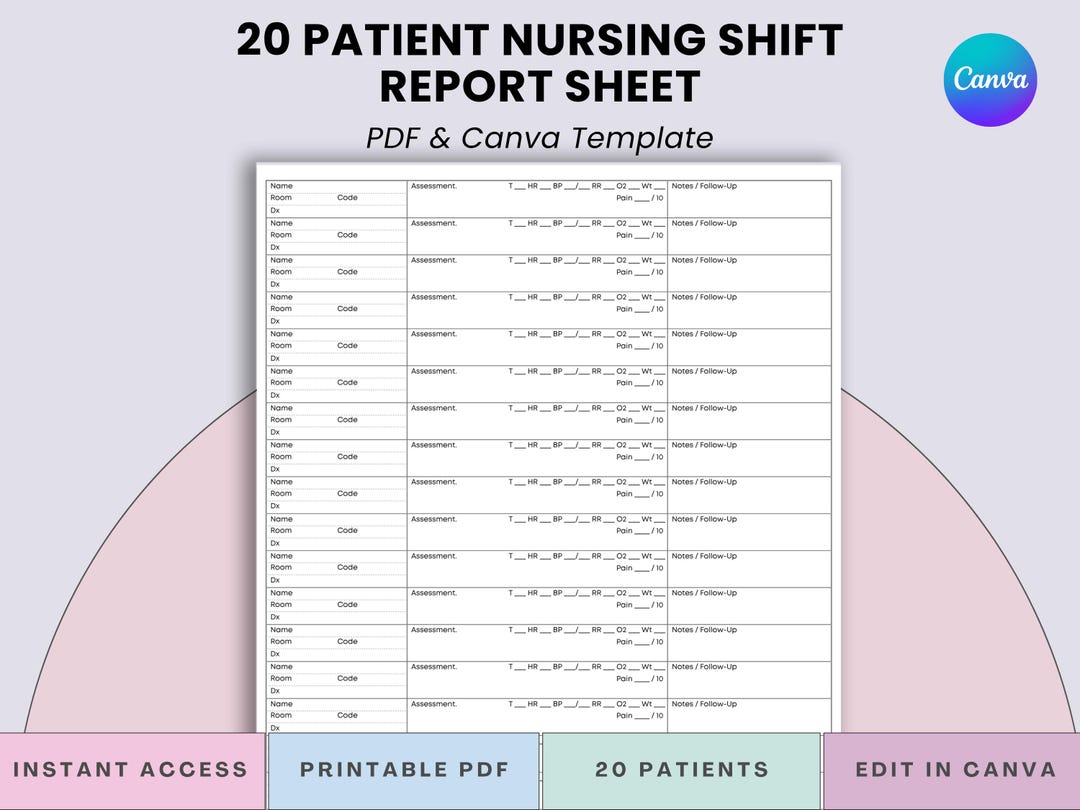 20 Patient Long Term Care Nursing Report Sheet, Ltc, Snf, Lpn, Cna ...