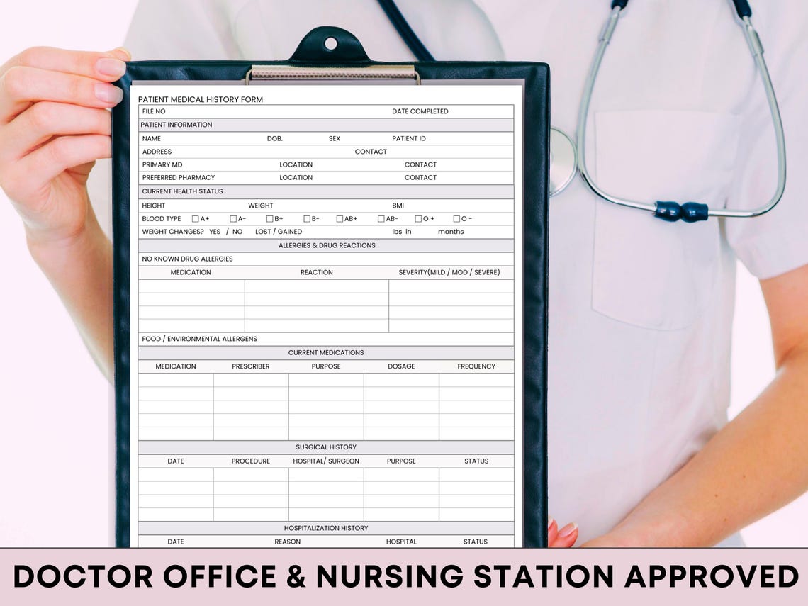 Patient Medical History Intake Form - Inpatient & Outpatient Clinics ...