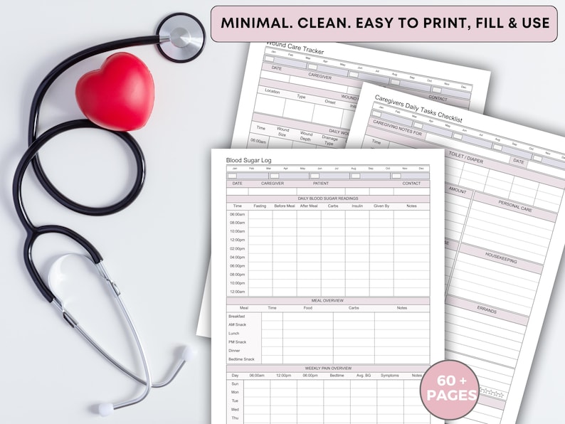 Caregiver Printable Binder Set: Schedules, Trackers, Care Plans, Wound ...