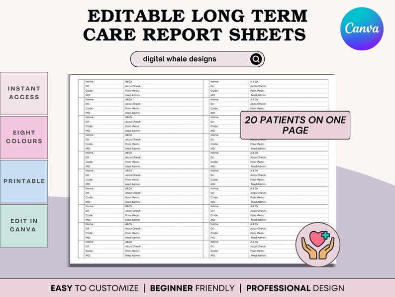 Long Term Care Patient Report Sheet for 20 Patient Long Term Care ...