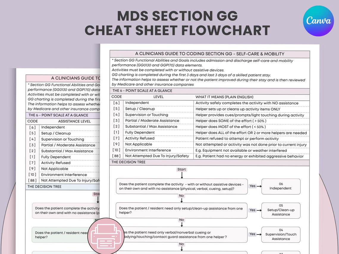 MDS 3.0 Section GG Cheatsheet, ADL Self-care Mobility Coding Guide ...