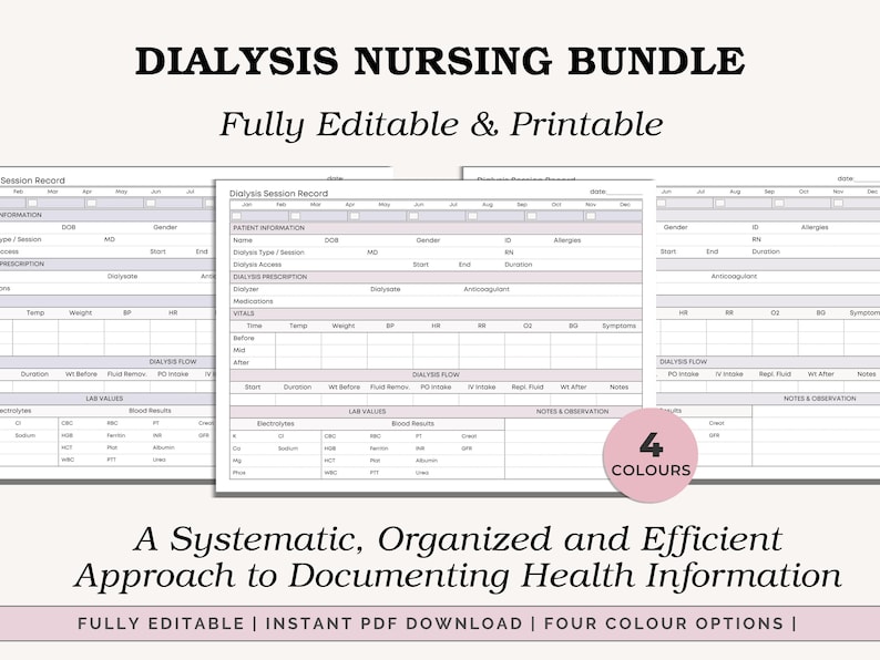 Dialysis Nurse Charting Set – Printable Patient Record, Tracker & Flow ...