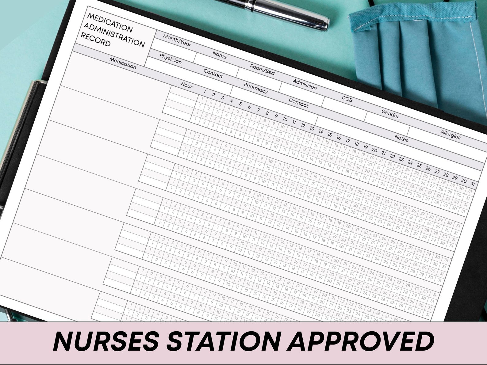 MAR Monthly Medication Administration Record - Printable Daily RX ...