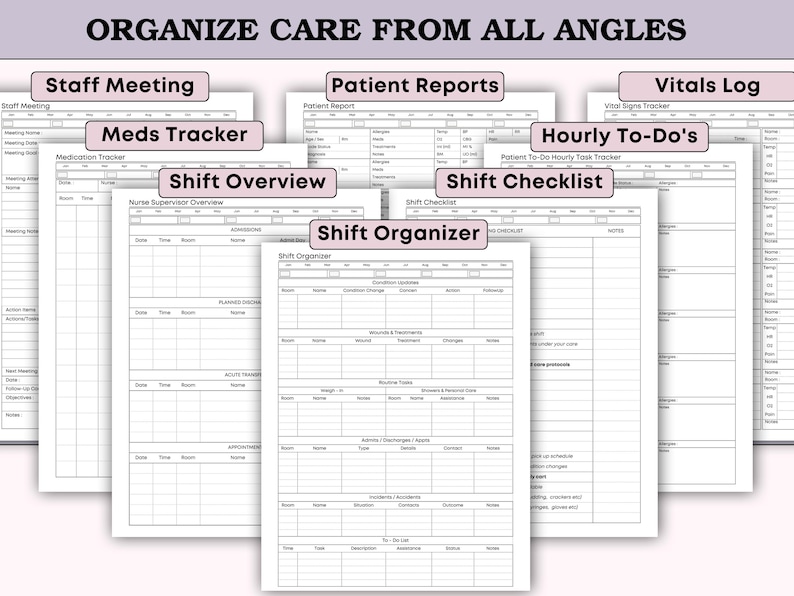 LTC Nursing Shift Organizer Bundle - 10 Patient Report, Vitals, Meds ...