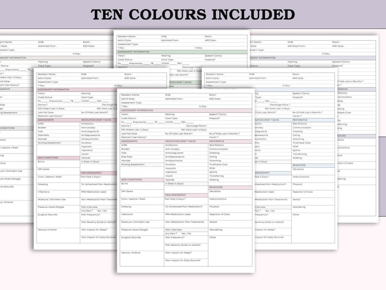 MDS Assessment Data Collection Printable Worksheet for MDS 3.0 ...