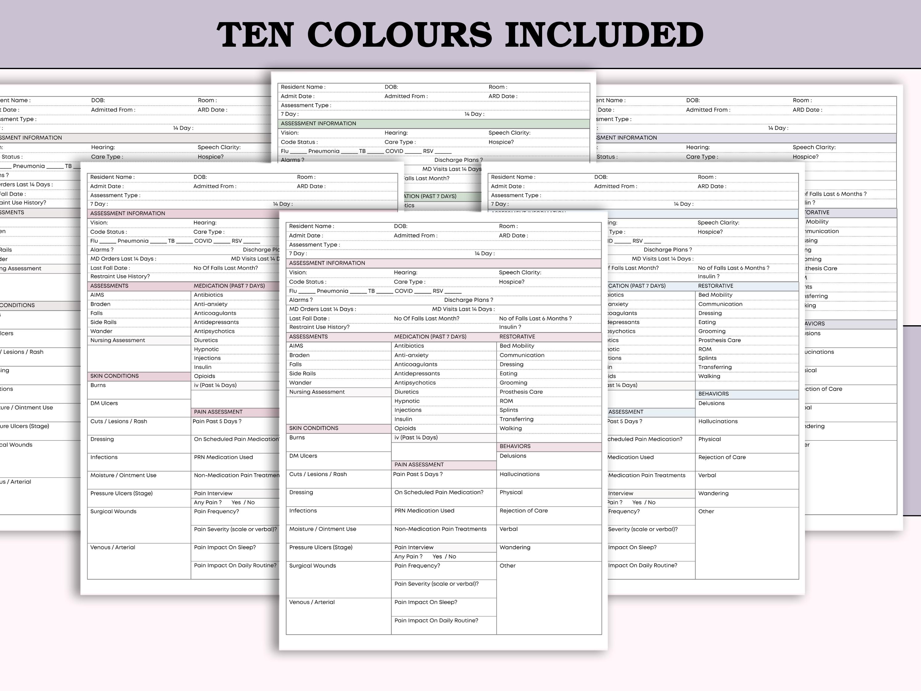 MDS Assessment Data Collection Printable Worksheet for MDS 3.0 ...