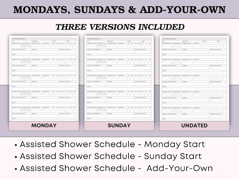 ADL Shower Schedule & Tracking System for Assisted Living and Nursing ...