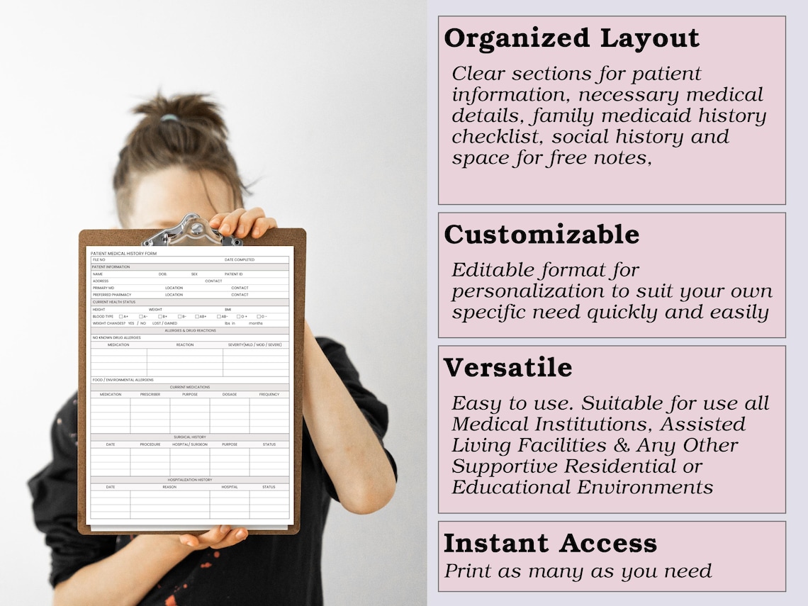 Patient Medical History Intake Form - Inpatient & Outpatient Clinics ...