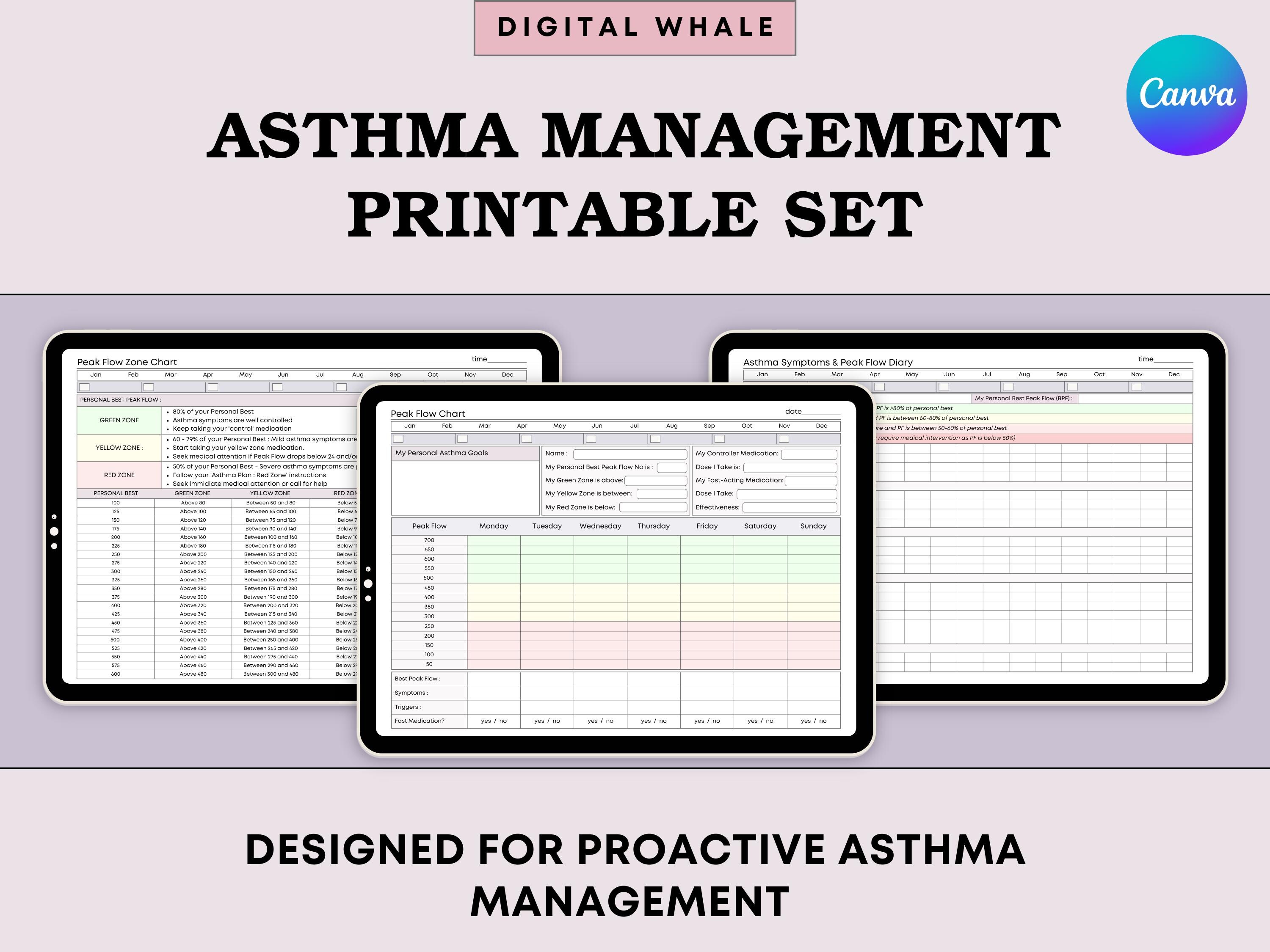 Weekly Peak Flow Chart for Asthma Management - Track Medication ...