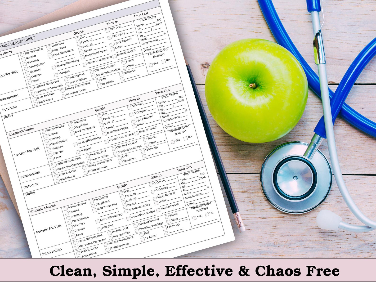 School Nurse Visit Report Sheets - Printable Health Office Log - School ...