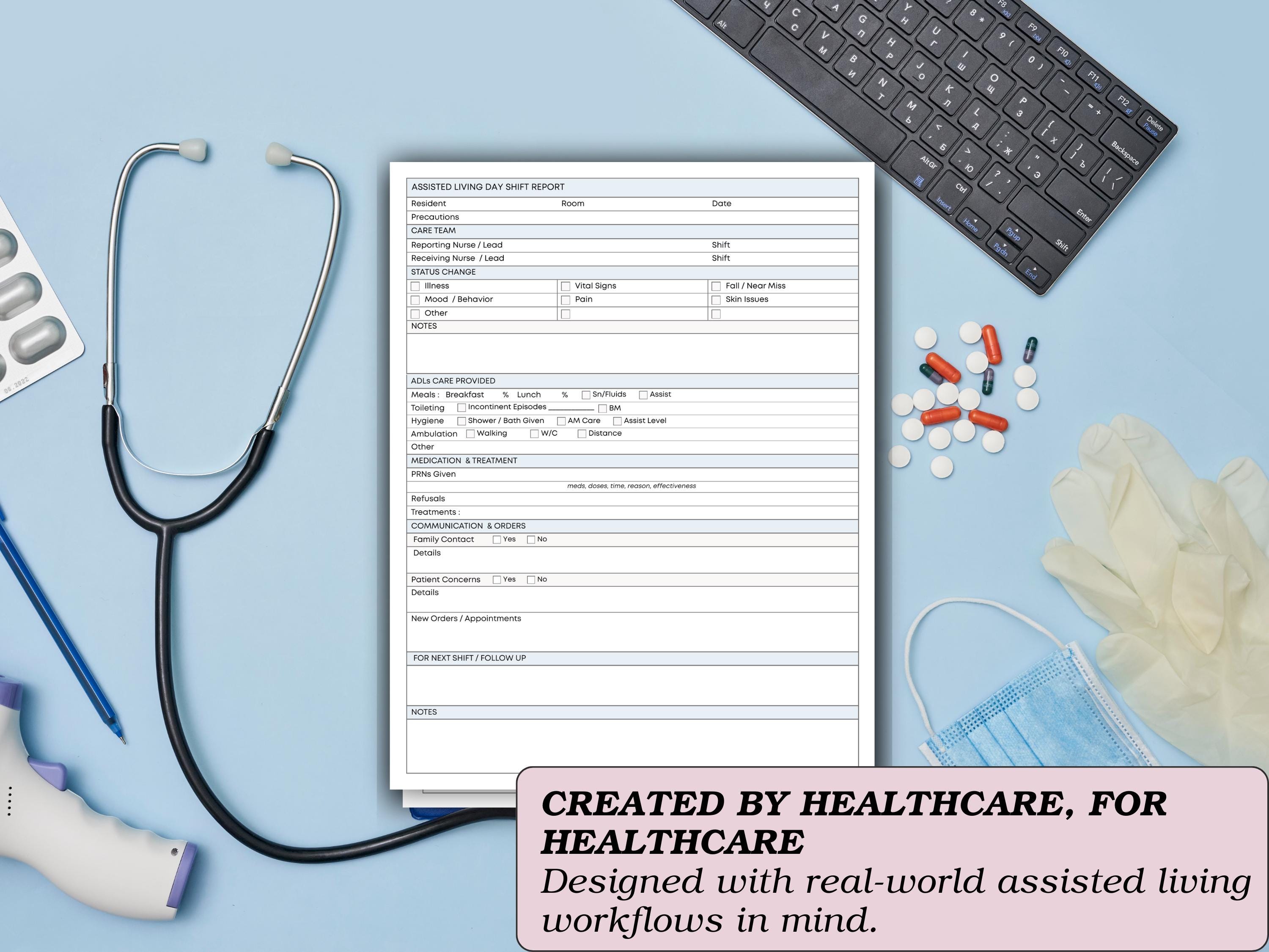 Assisted Living Shift Report Sheets | Unit Roster Nursing Handoff Tool ...