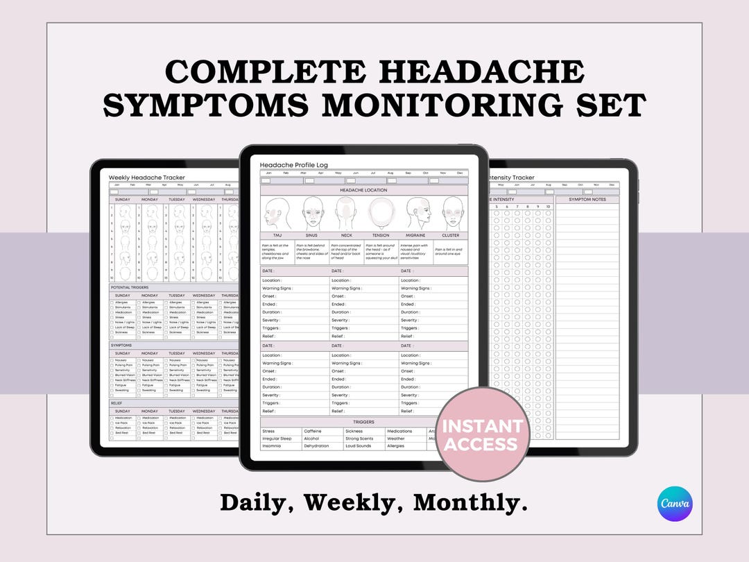 Headache Tracker Printable | Migraine Log & Symptom Tracker | Headache ...