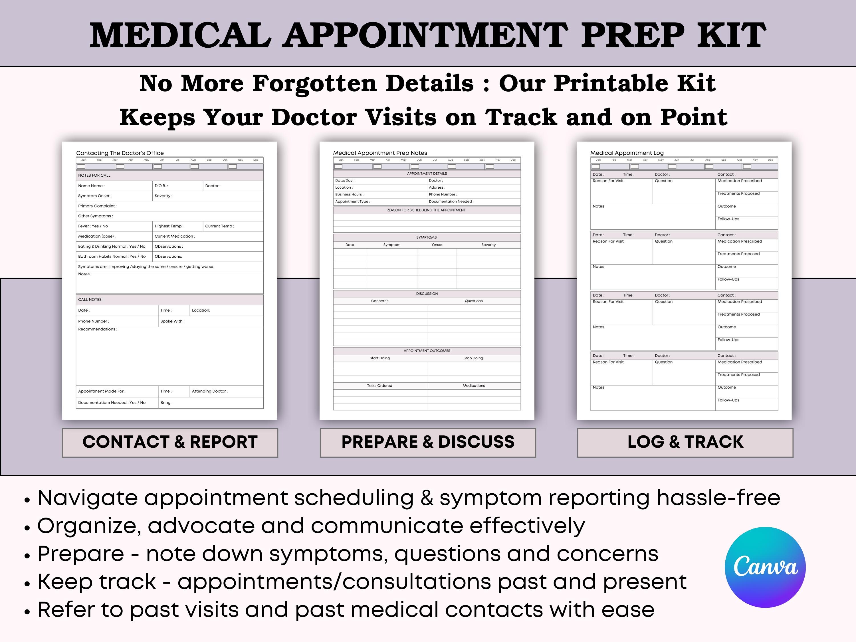 Doctor Visit Planner Printable | Medical Appointment Organizer ...