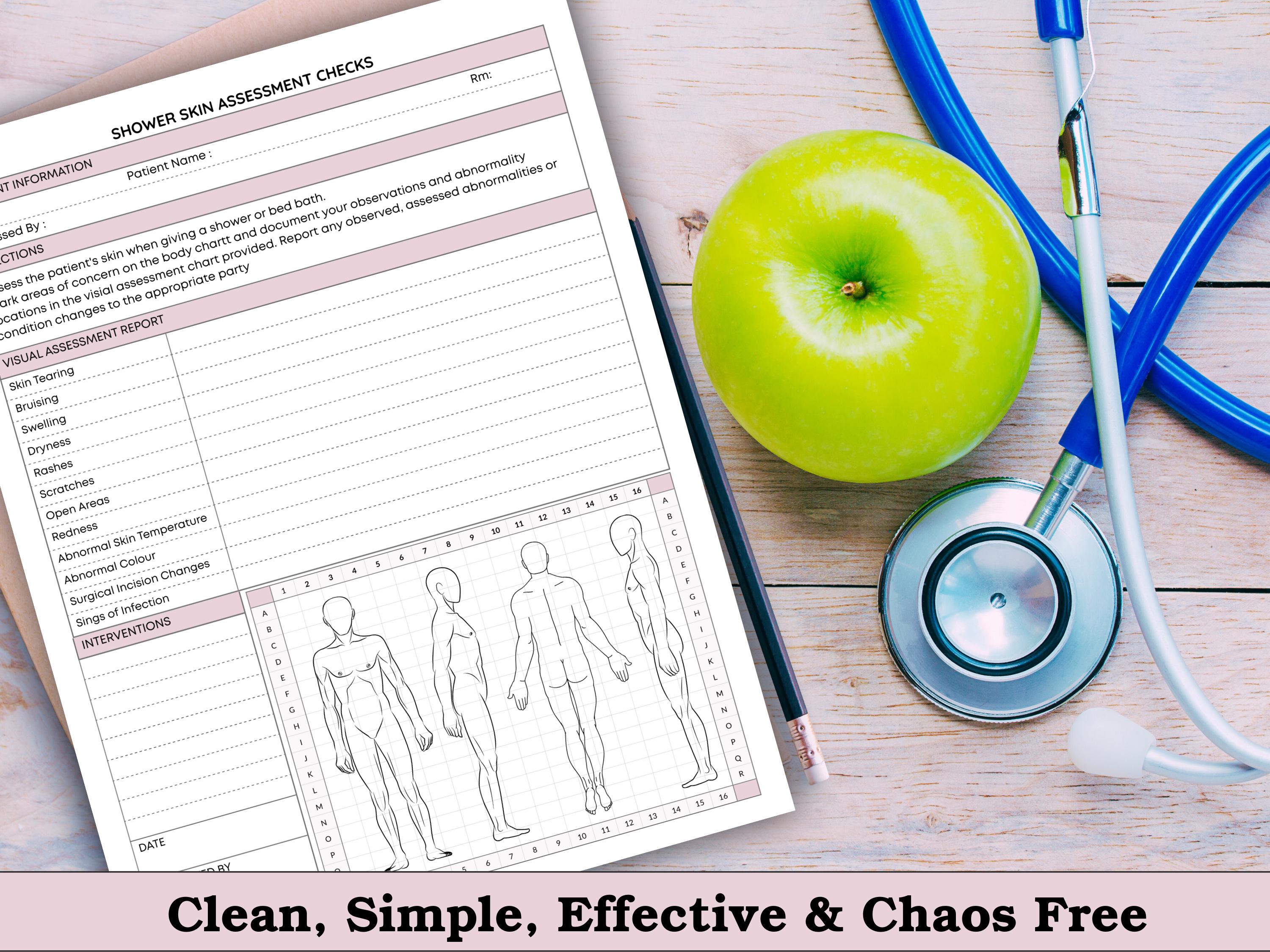Shower Skin Check Sheet - Nursing Assessment Form, Wound Care ...