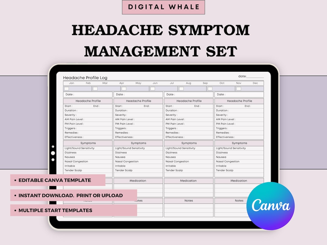 Headache Tracker Printable | Migraine Log & Symptom Tracker | Headache ...