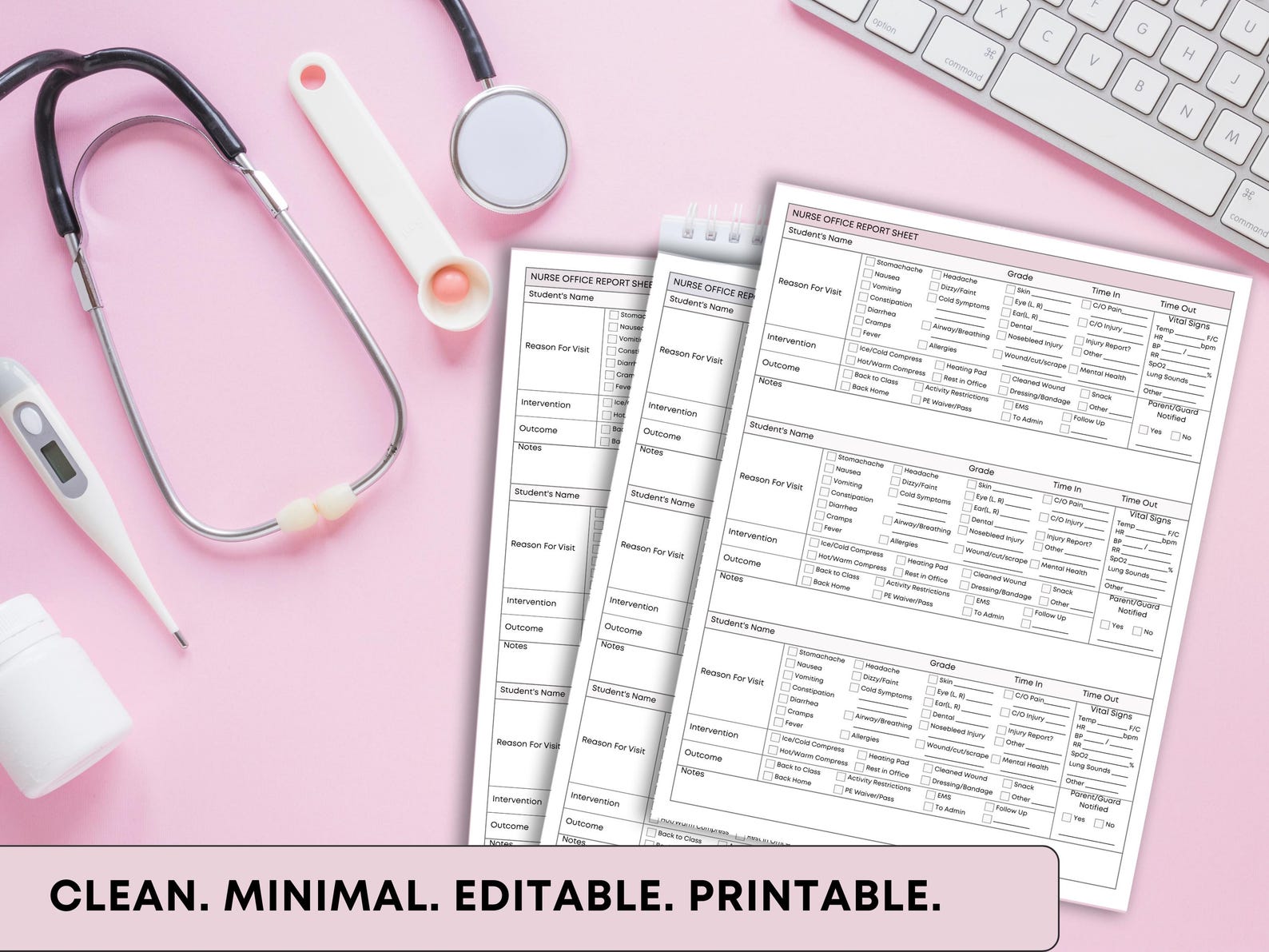 School Nurse Visit Report Sheets - Printable Health Office Log - School ...