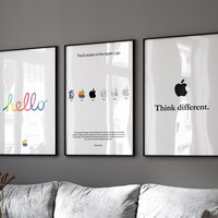 Set of 3 Apple Poster, Apple Logo Poster, Rainbow Apple Logo, Apple ...
