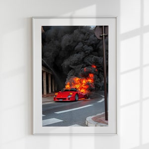 Ferrari F40 Burning in Monaco Poster, Ferrari Poster, Ferrari F40 ...