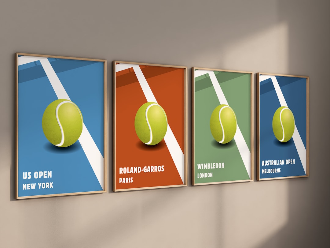 Set of 4 Tennis Poster, Grand Slam Poster, Tennis Poster, Wimbledon ...