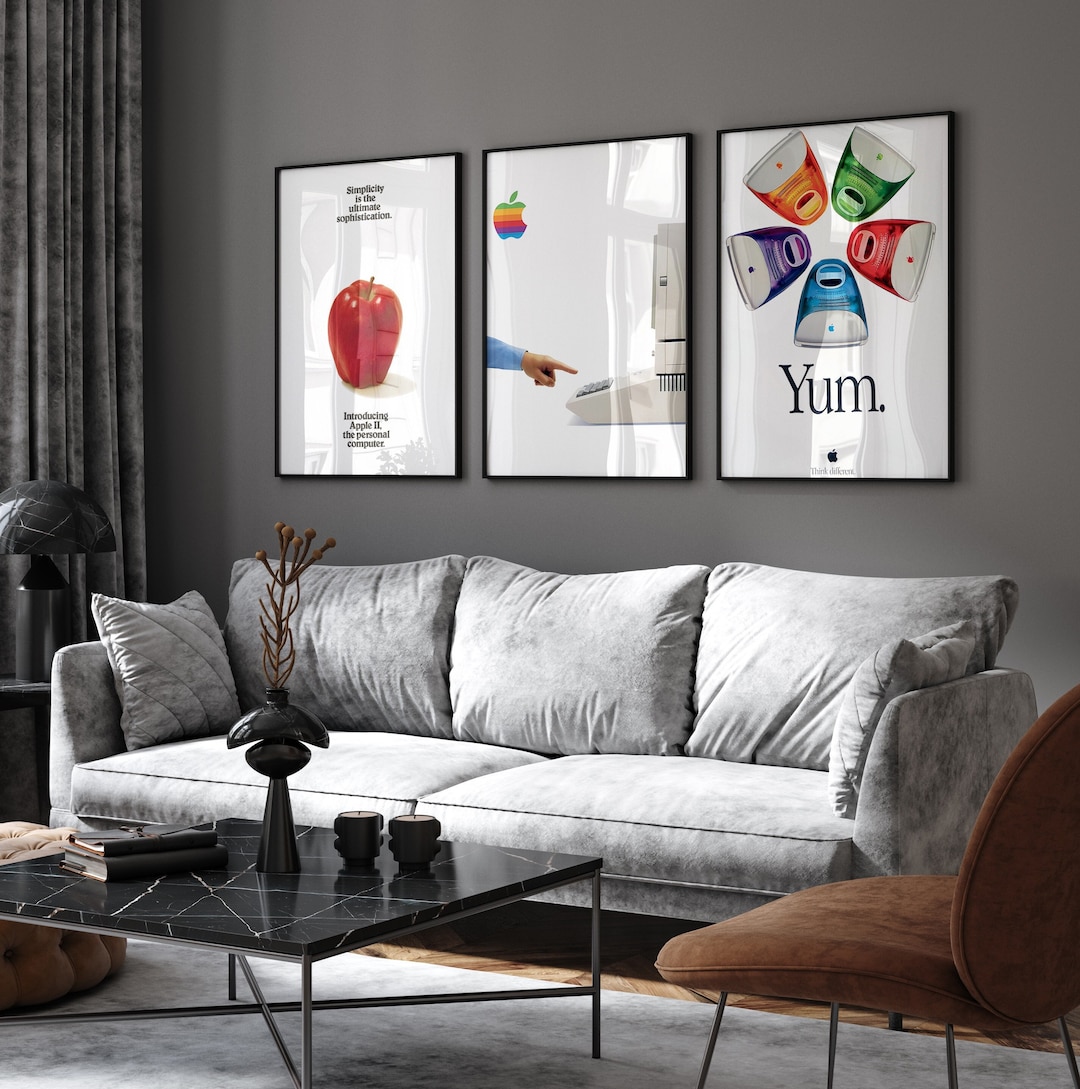 Set of 3 Apple Retro Poster, Apple Logo Poster, Retro Apple Poster ...