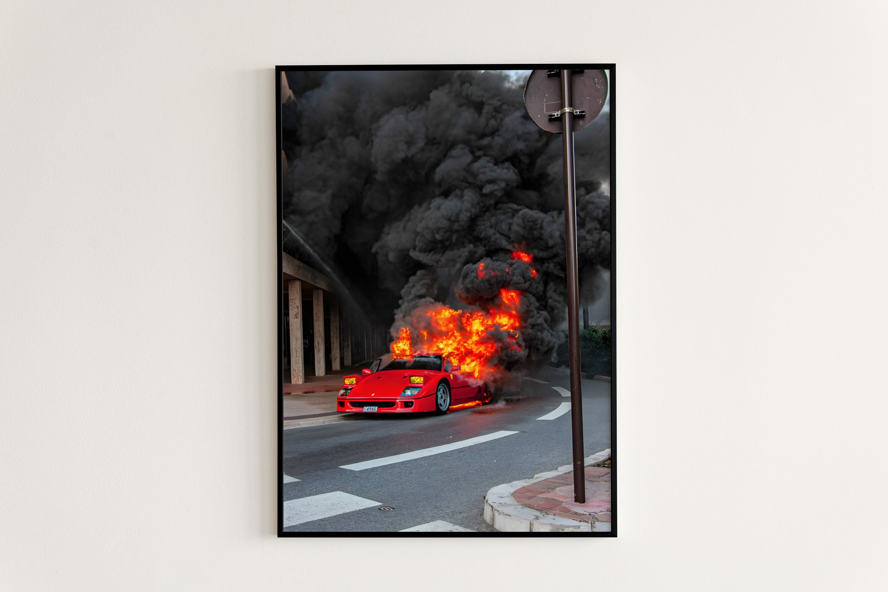 Ferrari F40 Burning in Monaco Poster, Ferrari Poster, Ferrari F40 ...