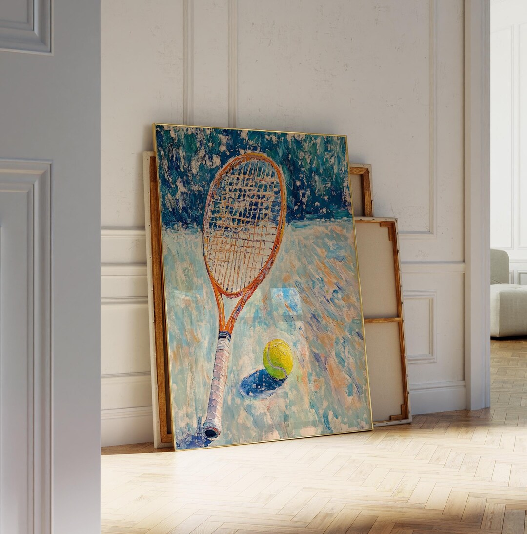 Original Tennis Racket and Ball Oil Painting on Canvas, Vibrant Sports ...