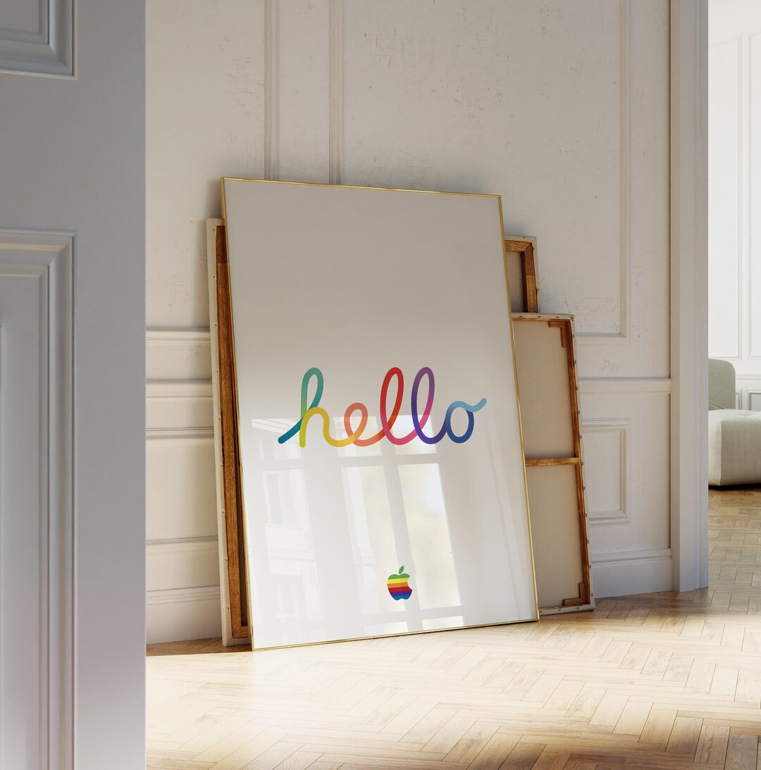 Apple Hello Poster, Retro Apple Poster, Rainbow Apple Logo Poster ...