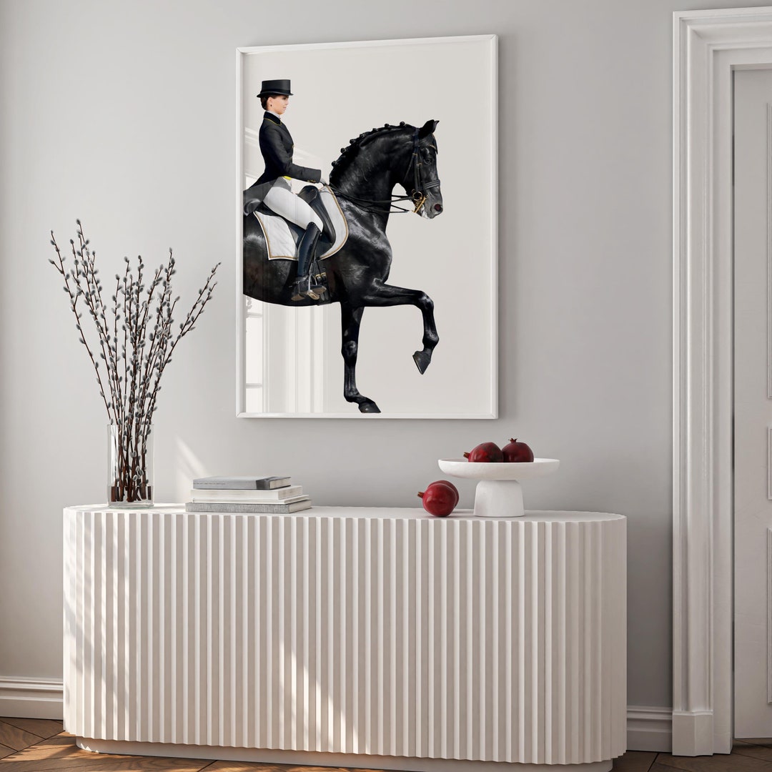 Vintage Equestrian Woman Poster, Horse Poster, White Background Black ...