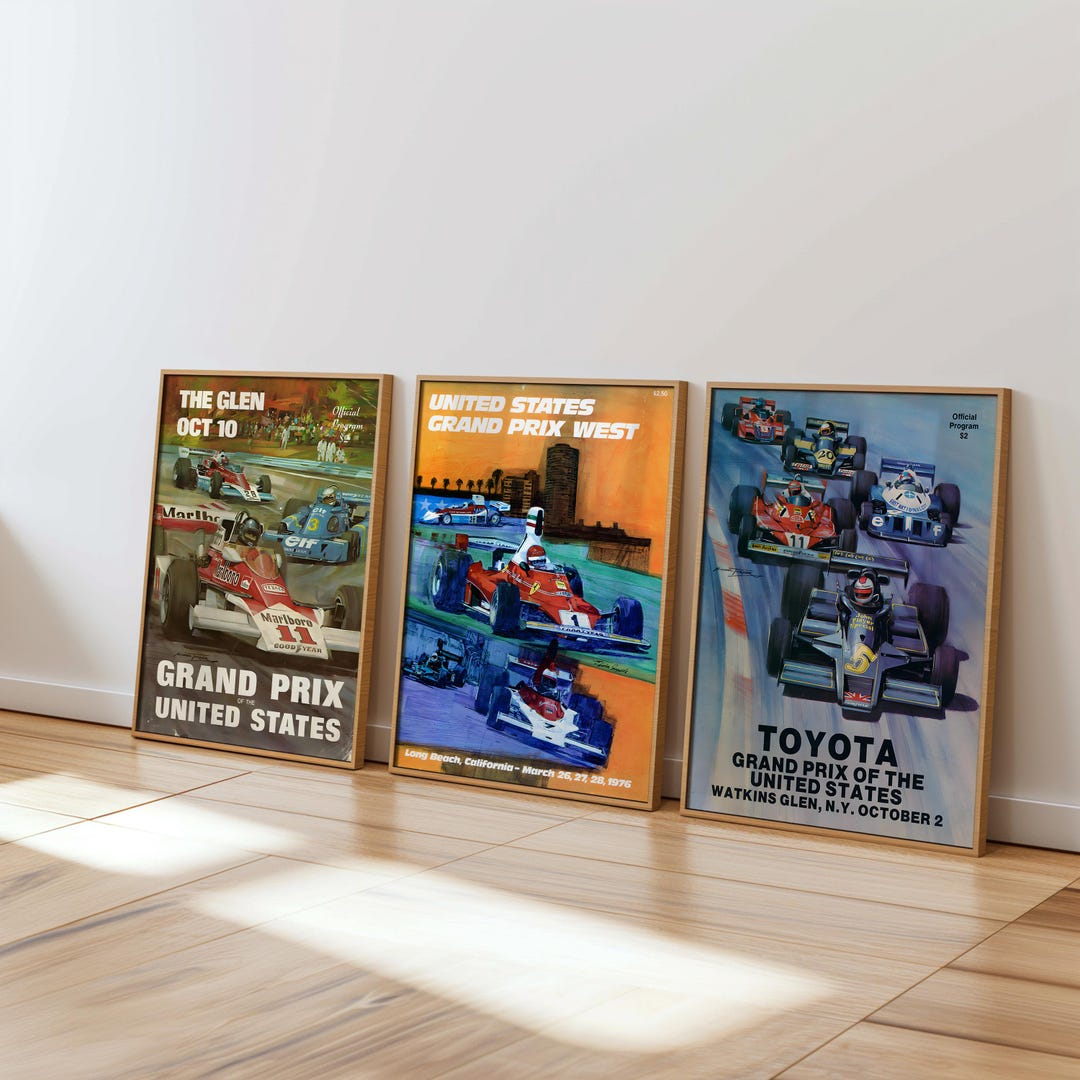 Set of 3 Vintage Formula 1 Poster, Retro Formula 1 United States Poster ...