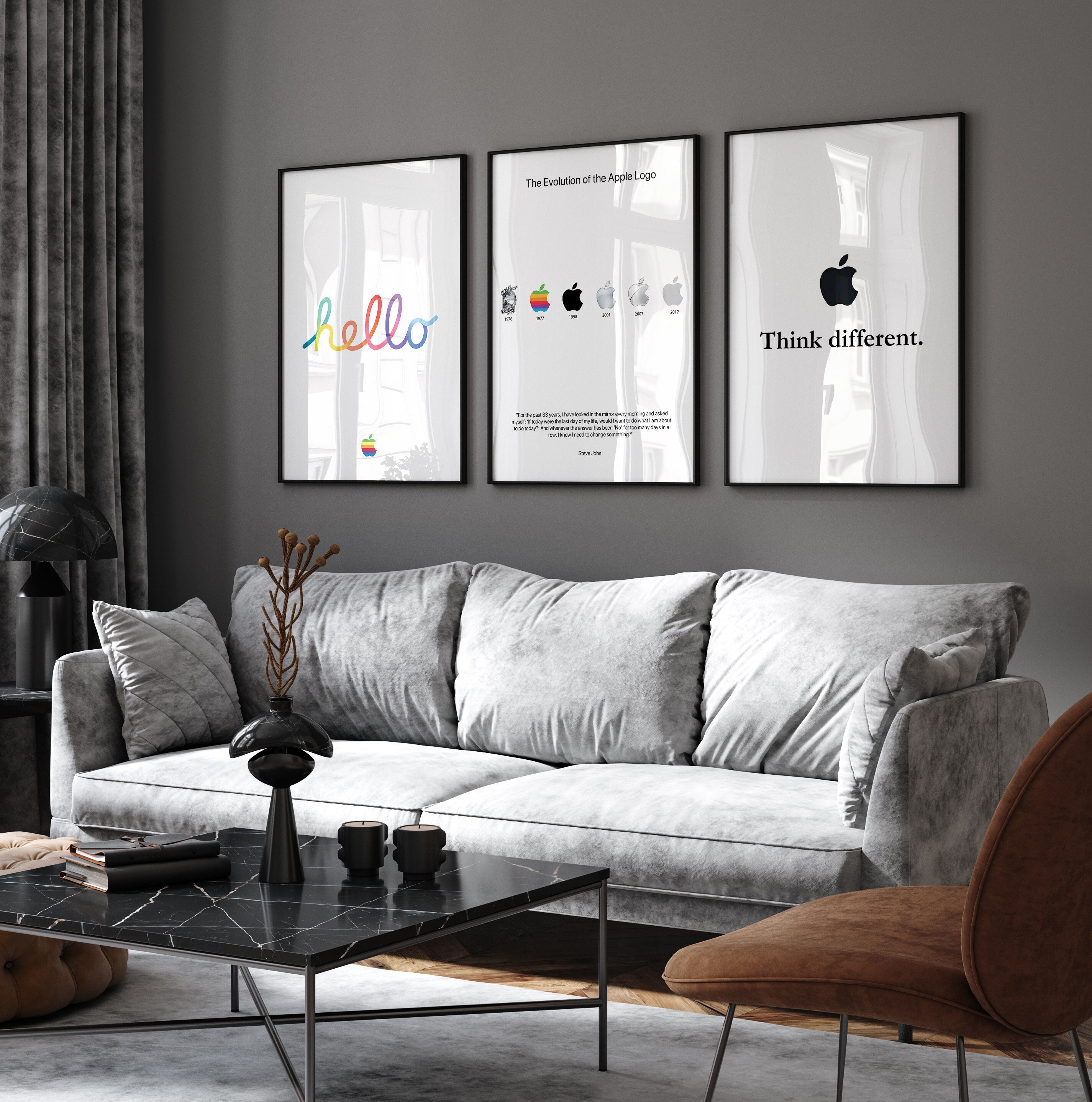 Set of 3 Apple Poster, Apple Logo Poster, Rainbow Apple Logo, Apple ...