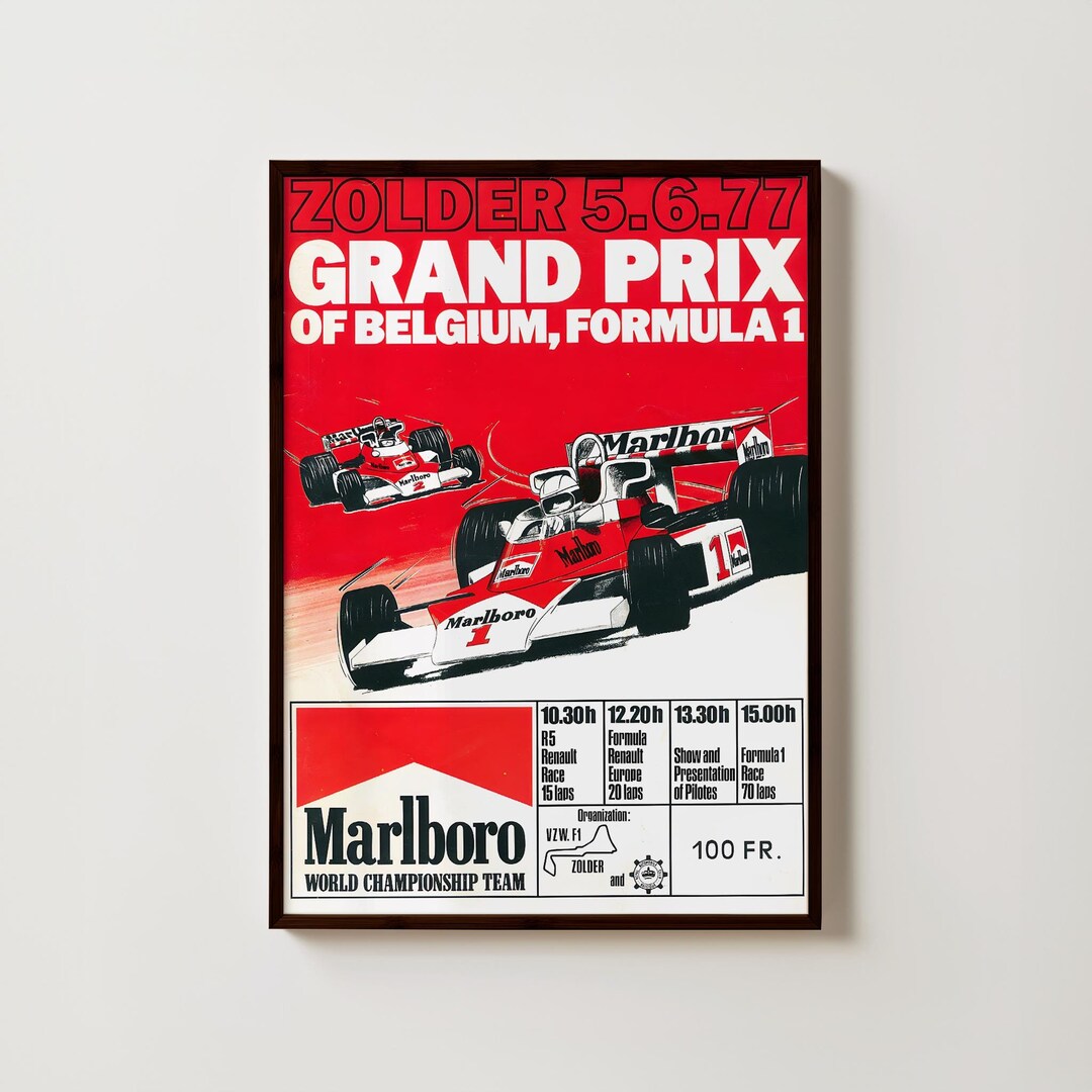 1977 Belgian Grand Prix, Vintage Formula 1 Poster, Formula 1 Belgium ...
