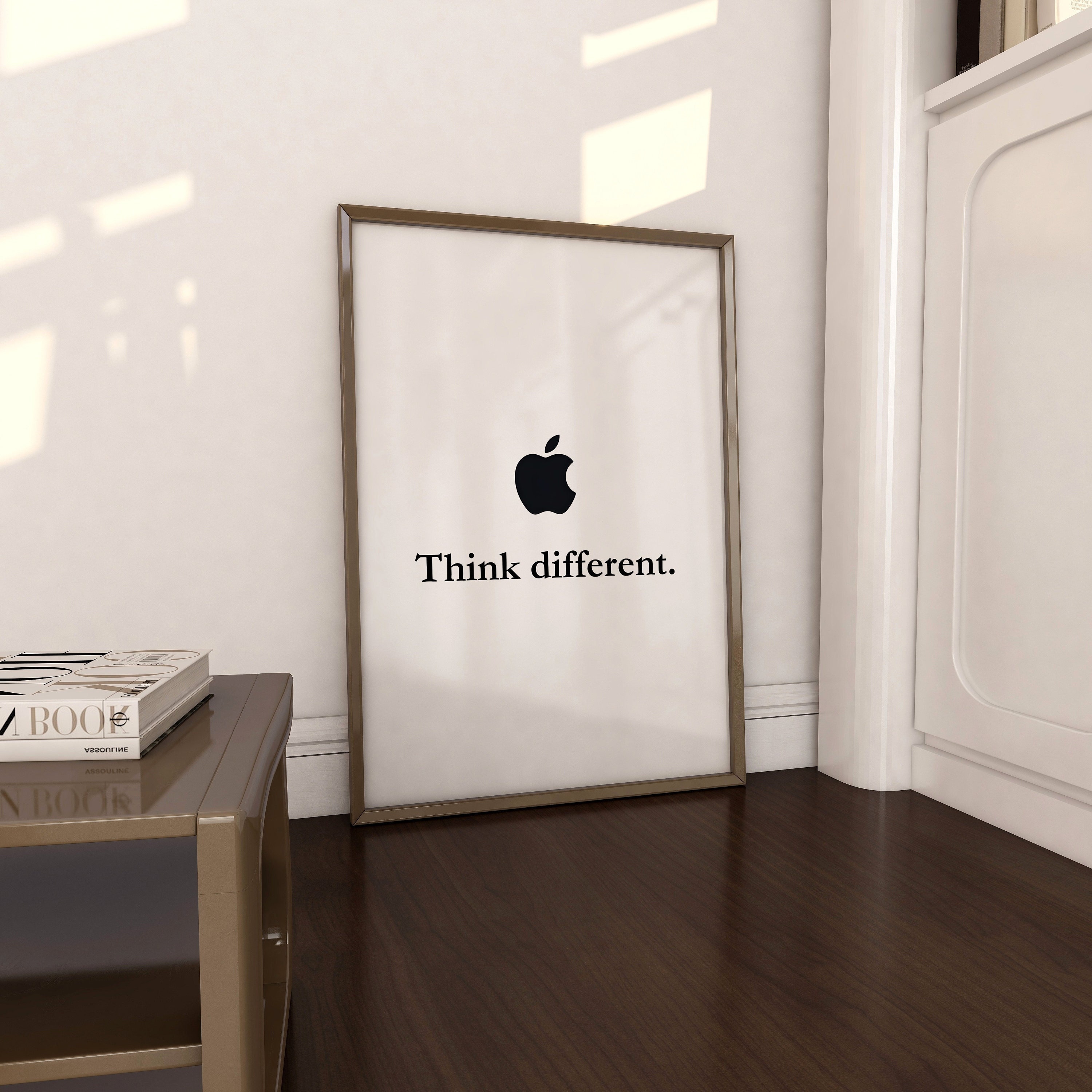 Think Different Apple Slogan Poster, Apple Logo Poster, Rainbow Apple Logo, Apple Wall Art ...