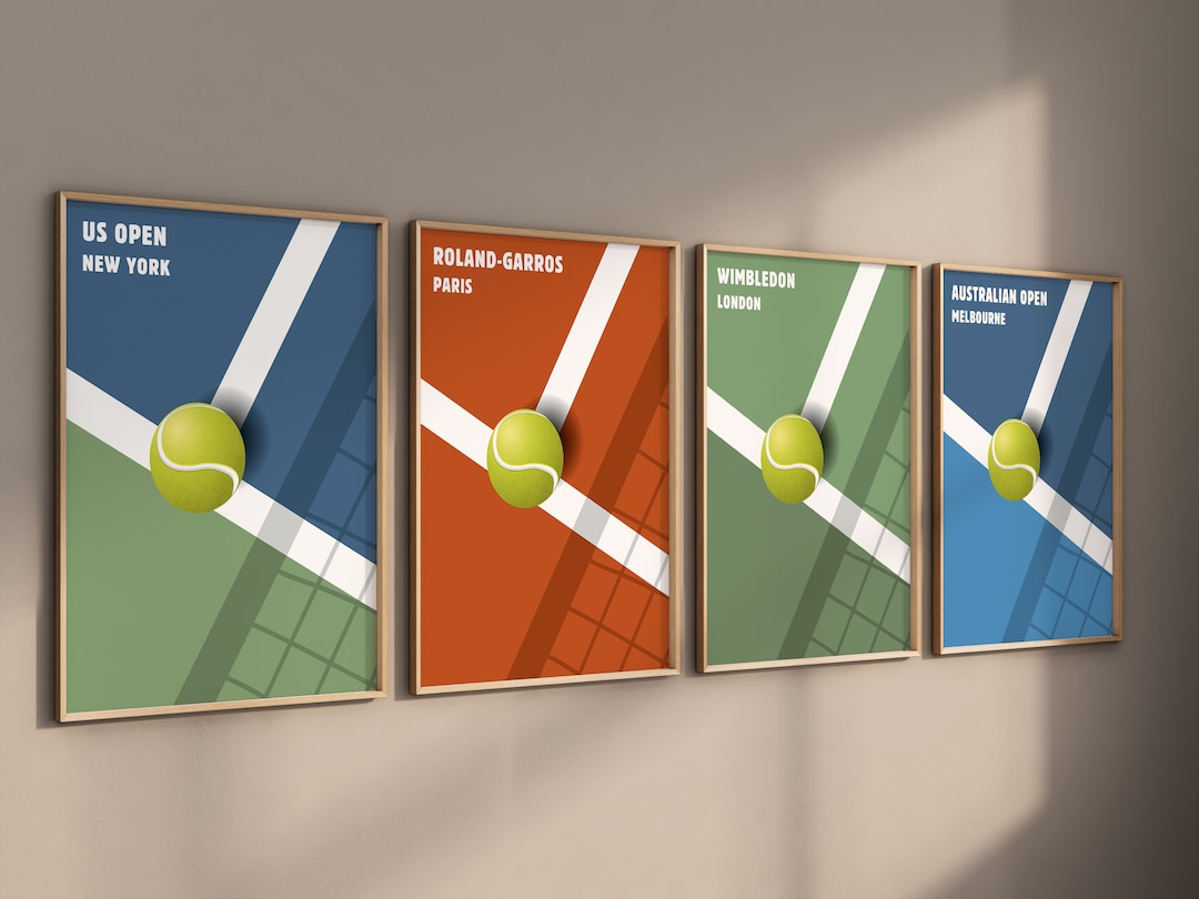 Set of 4 Tennis Poster, Grand Slam Poster, Tennis Poster, Wimbledon ...