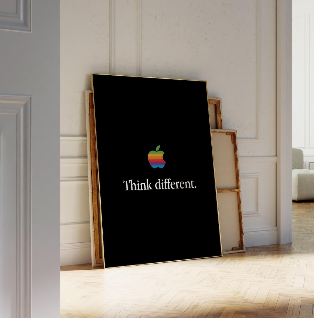 Think Different Apple Slogan Poster, Apple Logo Poster, Rainbow Apple ...