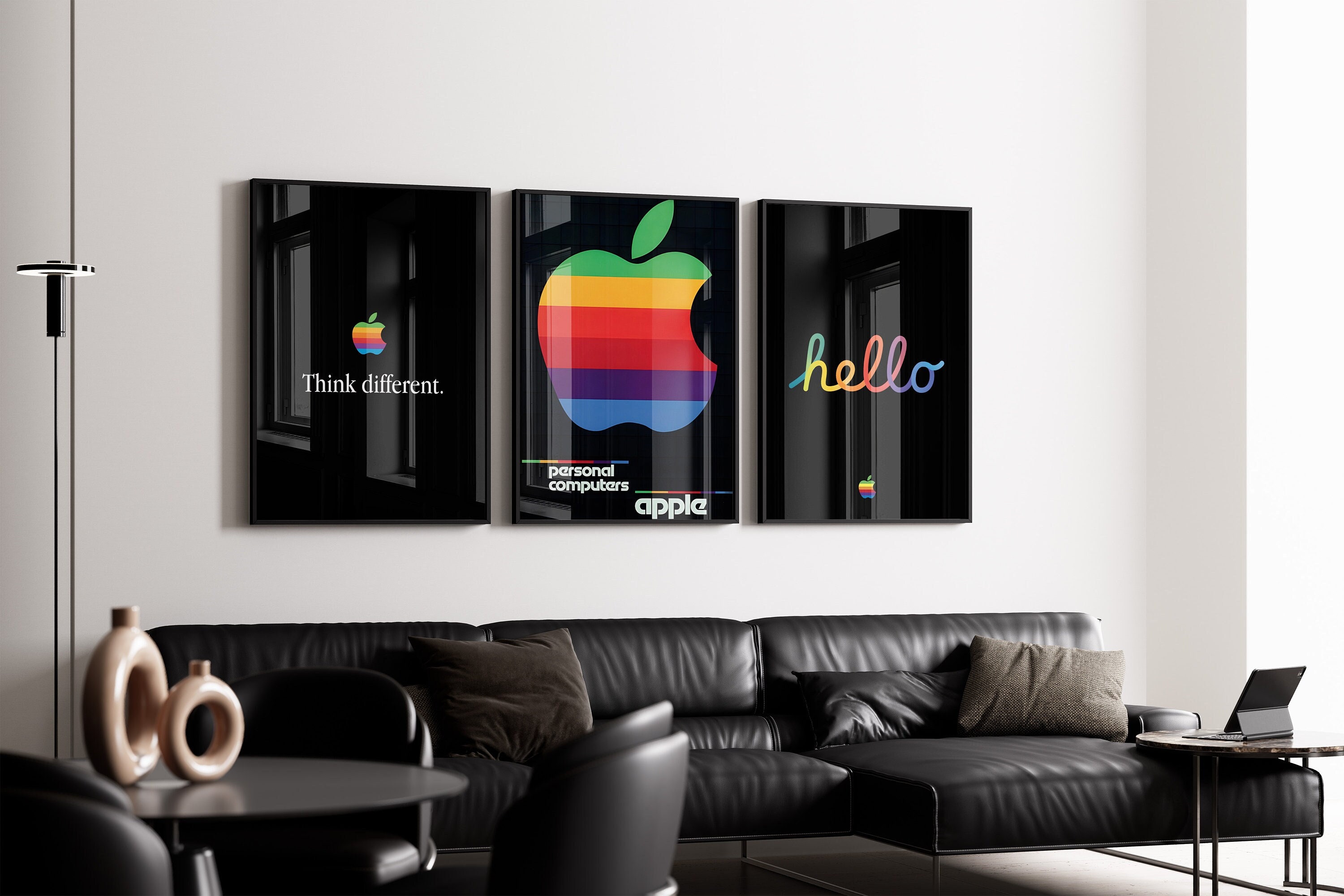 Set of 3 Apple Poster, Apple Logo Poster, Rainbow Apple Logo, Apple ...