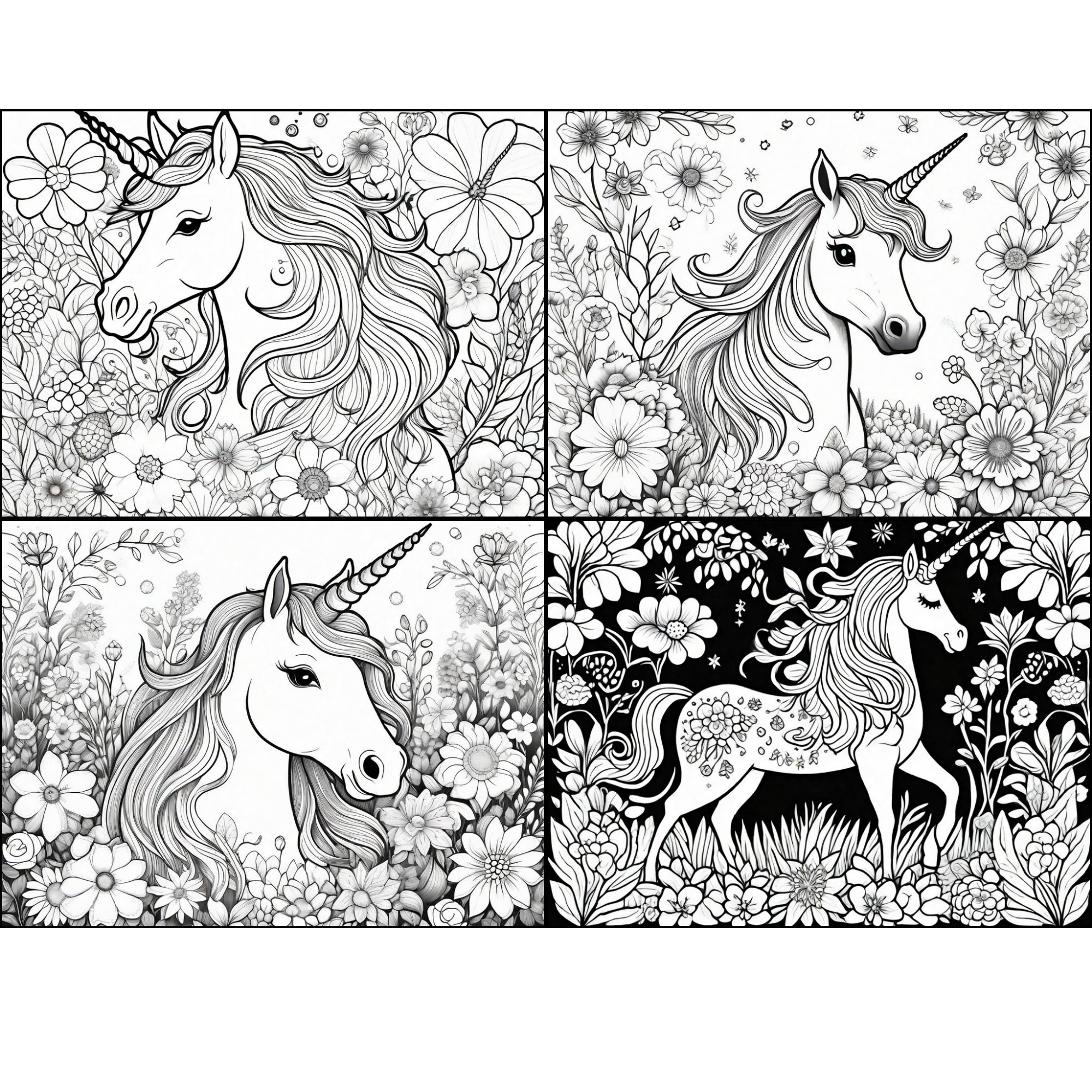 30 Unicorn Coloring Pages Fantasy Unicorns Grayscale Coloring Book for ...