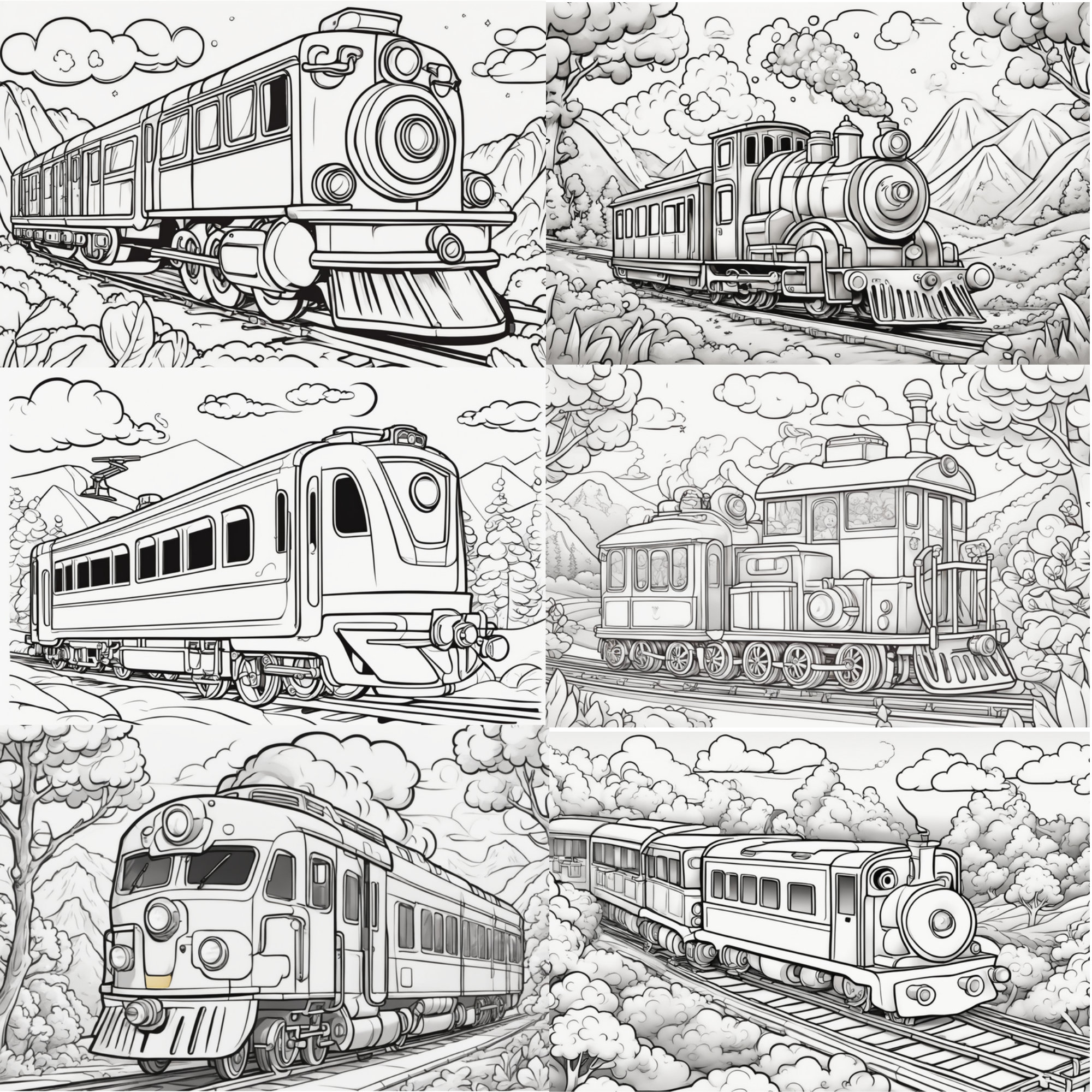 70 Vintage Trains Coloring Book for Adults and Kids, Steampunk Train ...