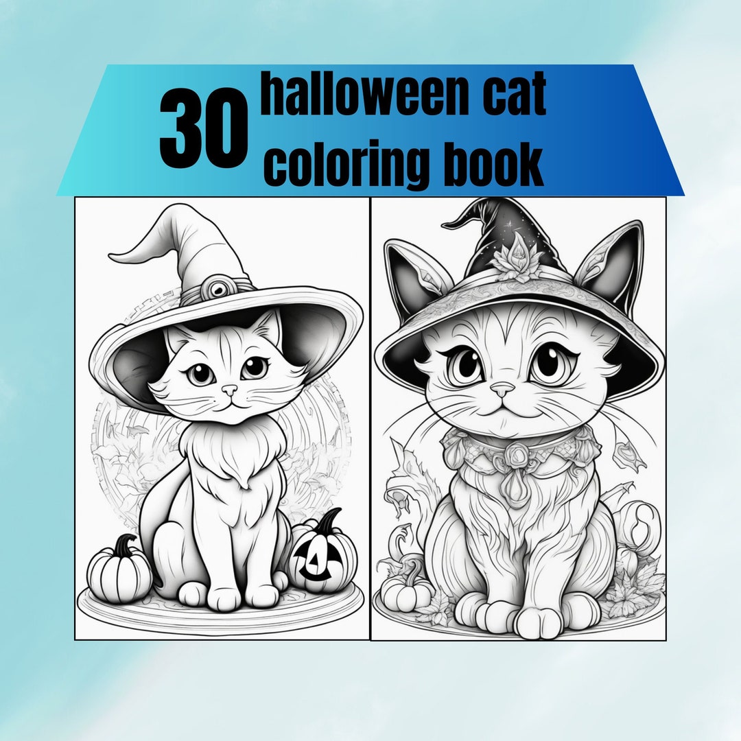 30 Halloween Cat Set 2 Witch Cat Coloring Book Adults and - Etsy
