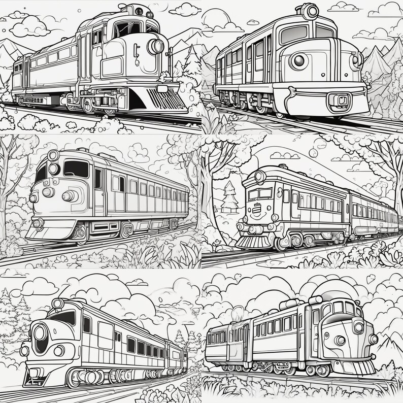 70 Vintage Trains Coloring Book for Adults and Kids, Steampunk Train ...