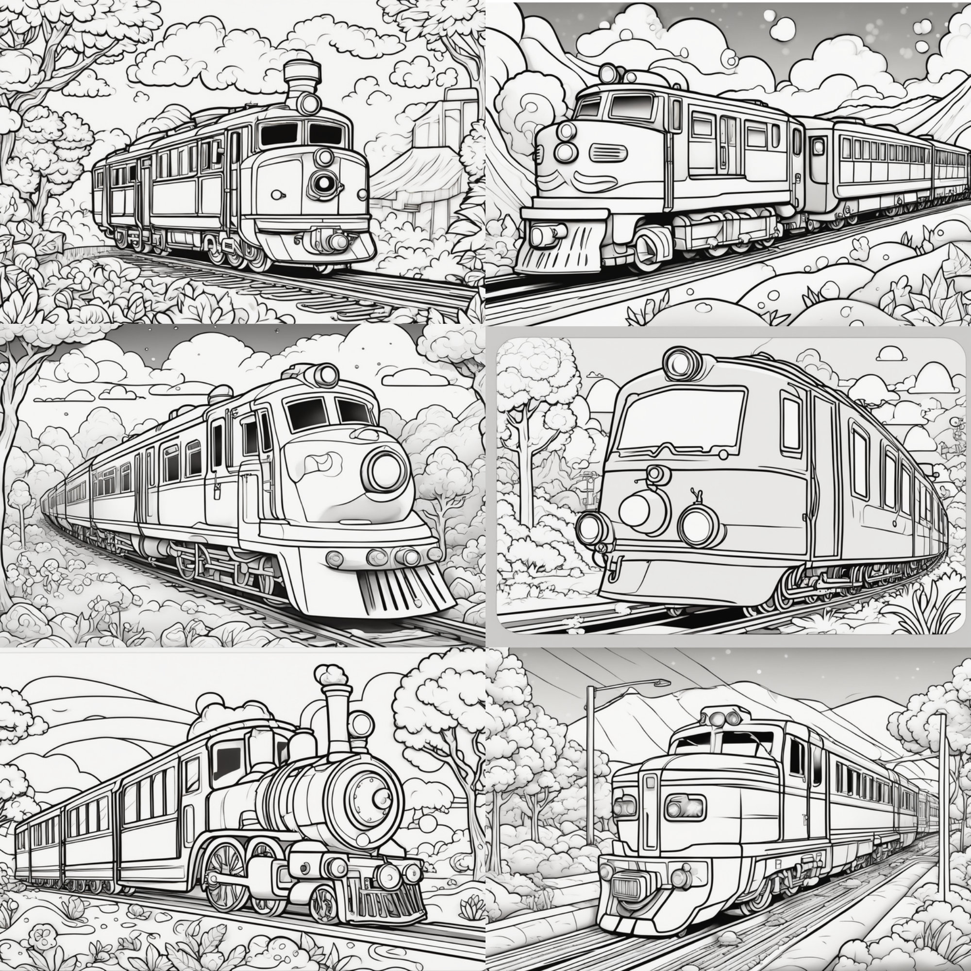 70 Vintage Trains Coloring Book for Adults and Kids, Steampunk Train ...