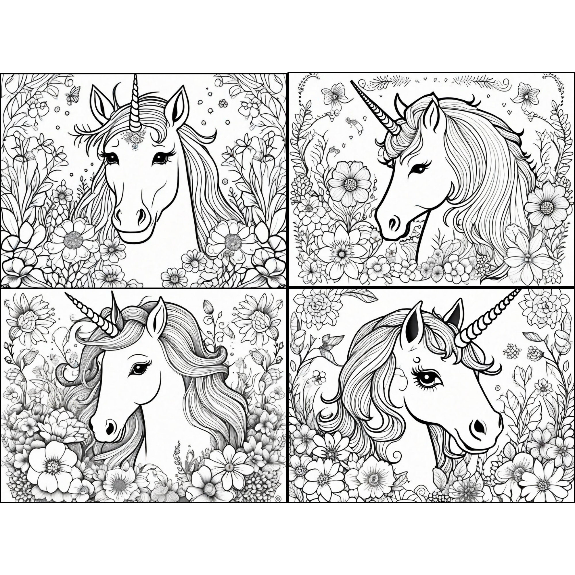 30 Unicorn Coloring Pages Fantasy Unicorns Grayscale Coloring Book for ...