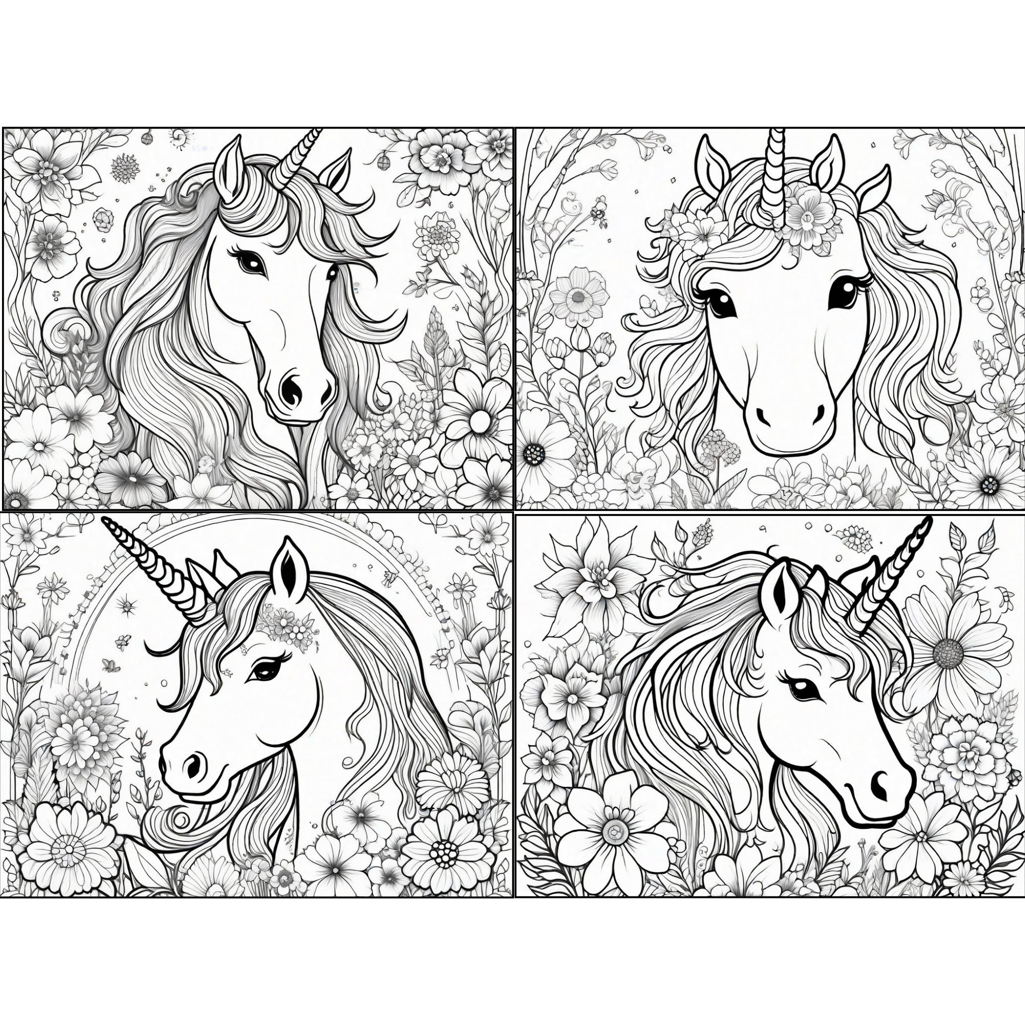 30 Unicorn Coloring Pages Fantasy Unicorns Grayscale Coloring Book for ...
