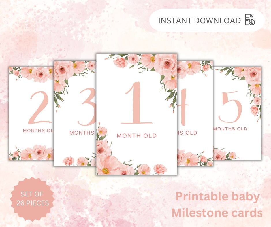 Printable Pink Flowers Baby Milestone Cards instant Download. Print ...