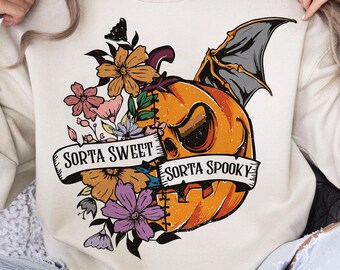 Sorta Sweet Sorta Spooky PNG Halloween Pumpkin and Wildflowers Instant ...
