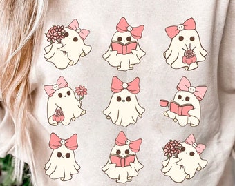 Pink Ghost Png Ghost Collage Svg PNG, Halloween Png Cute Pink Reading ...